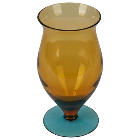 Vintage Hand Blown Two Tone Pedestal Glass Vase 20th Century At 1stdibs
