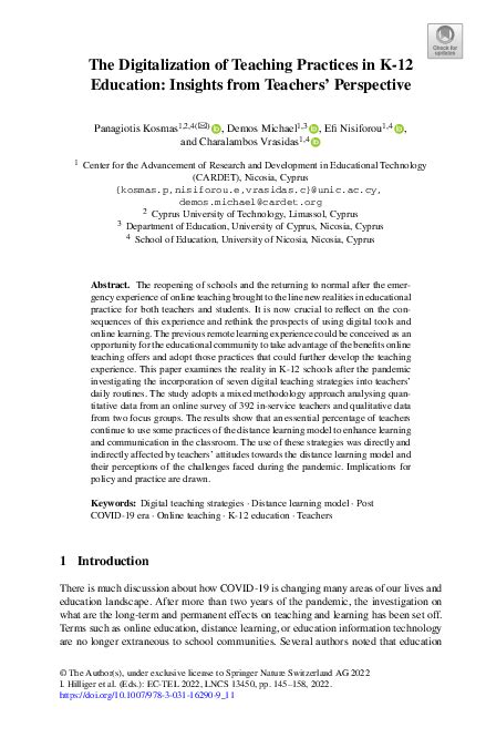 Pdf The Digitalization Of Teaching Practices In K 12 Education