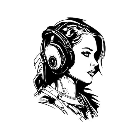 Premium Vector Science Fiction Cyborg Female Vintage Logo Line Art