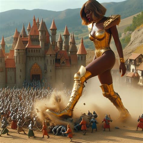 Medieval Ebony Giantess Stomping Knights 2 By Sizemagic On Deviantart