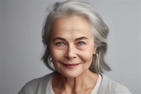 Premium Ai Image Portrait Elderly Beautiful Successful Woman Grey