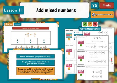 Year 5 Fractions Add Mixed Numbers Lesson 11 Grammarsaurus Australia