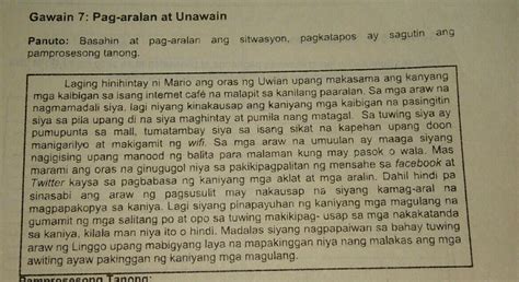 Gawain 7 Pag Aralan At Unawain Panuto Basahin At Pag Aralan Ang