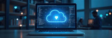 Laptop Showing Cloud Computing Symbol With Programmers Working In The