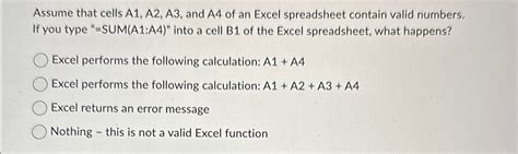 Solved Assume That Cells A1 ﻿a2 ﻿a3 ﻿and A4 ﻿of An Excel