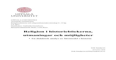 Pdf Religion I Historieböckerna Utmaningar Och Möjligheter Dokumen