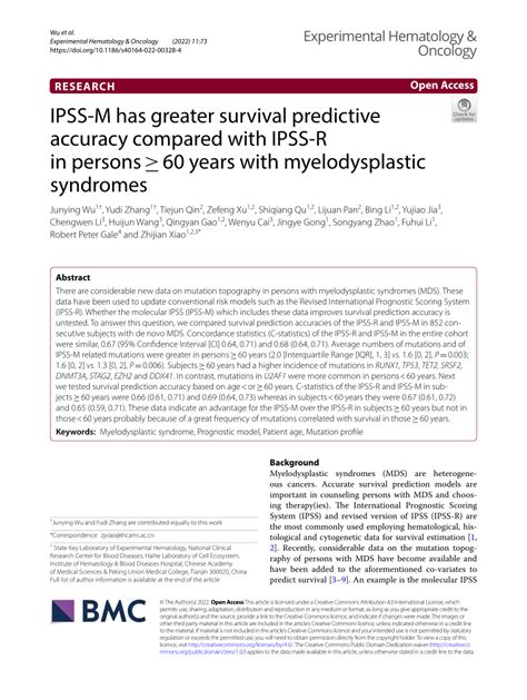 Pdf Ipss M Has Greater Survival Predictive Accuracy Compared With Ipss R In Persons ≥ 60 Years