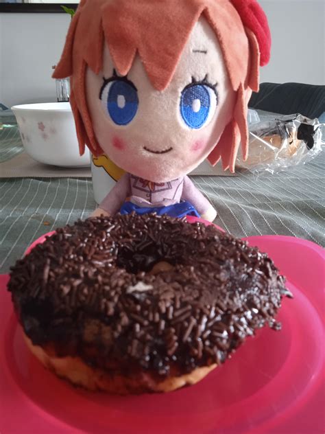Sayori About To Munch On A Chocolate Donut Yum Rddlc