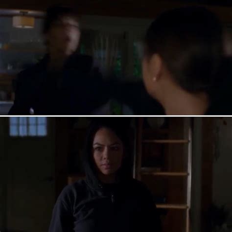 When Mona Hits Spencer Her Hood Comes Off But In The Next Shot It S Magically Back On R