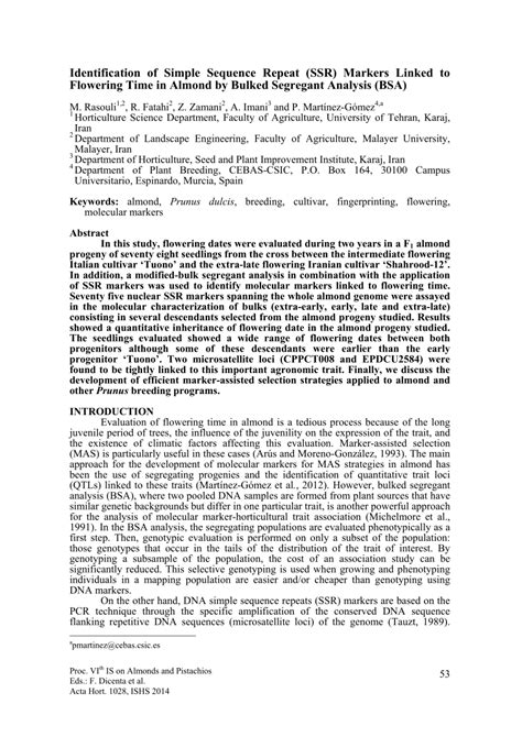 Pdf Identification Of Simple Sequence Repeat Ssr Markers Linked To