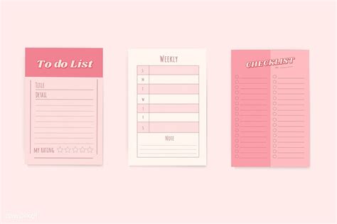 Pink Notepad Planner Set Vector Premium Image By Chayanit Planner Stationery