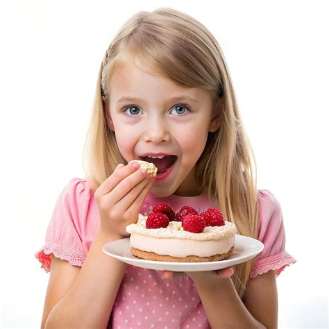 Premium Photo A Girl Having Vanilla Raspberry Vanilla Cake