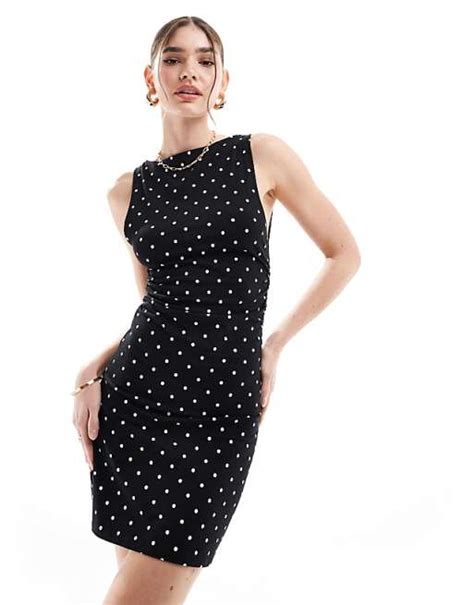 Asos Design Vestito Corto A Pois Con Scollo A Barchetta E