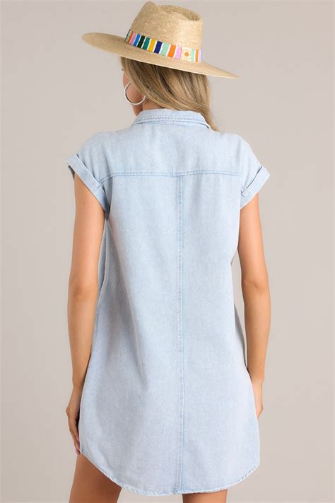 Light Denim Button Front Mini Dress All Dresses Red Dress