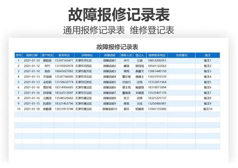 故障报修记录表excel模板柚墨yomoer