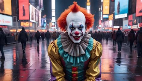 Se Muestra Un Payaso Con Una Cara Roja Y Una Cara Azul Y Amarilla