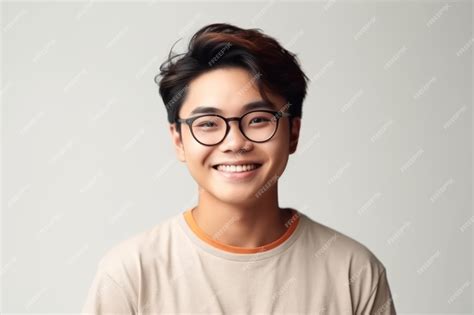 Atractivo Hermoso Hombre Asiático Positivo Primer Plano Retrato De