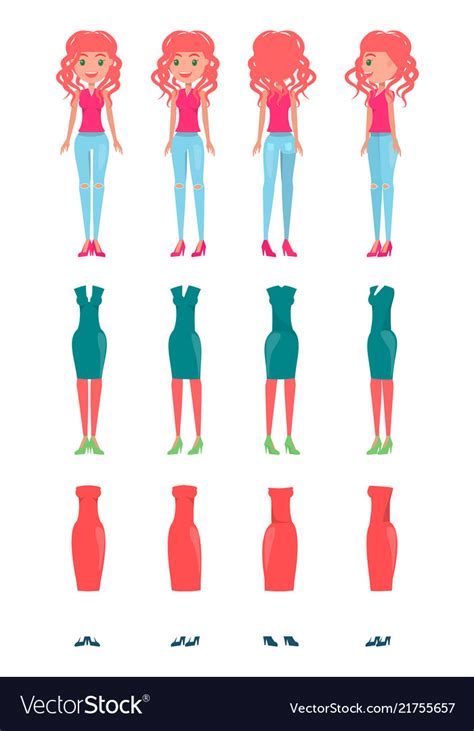 Animated Cartoon Character Redhead Girl Set Vector Image