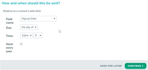 date triggered communication setup talkbox support centre