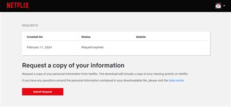 Netflix Personal Data Request Page