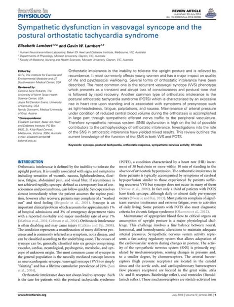 Sympathetic Dysfunction In Vasvogal Syncope And The Postural
