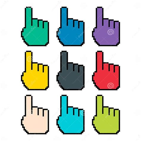 Set Of Finger Pixel Icon Web Cursor Click Mouse Symbol Computer