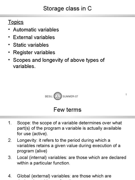 Storage Class In C Pdf Subroutine Variable Computer Science