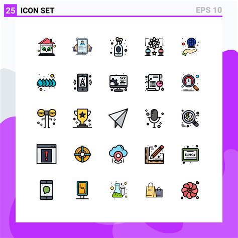 Group Of 25 Modern Filled Line Flat Colors Set For Atom Star Profile Physics Night Editable