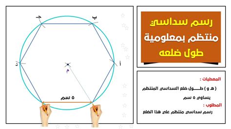 مبادئ الرسم الهندسي رسم سداسي منتظم بمعلومية طول ضلعه أسهل طريقة لرسم