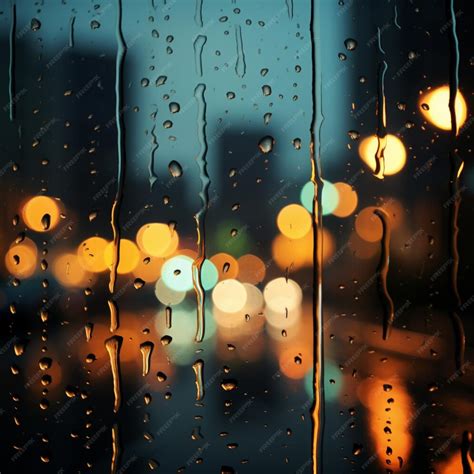 Premium Ai Image Night Citys Lights Diffuse Through Glass Raindrops