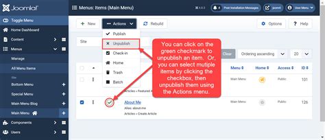 How To Trash Unpublish And Hide Menu Items In Joomla 4 0
