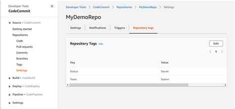 리포지토리에 대한 태그 보기 AWS CodeCommit