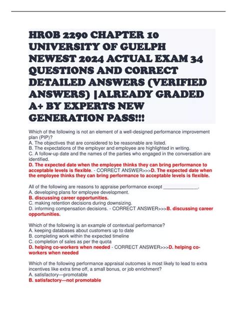 Hrob 2290 Chapter 10 University Of Guelph Newest 2024 Actual Exam 34 Questions And Correct