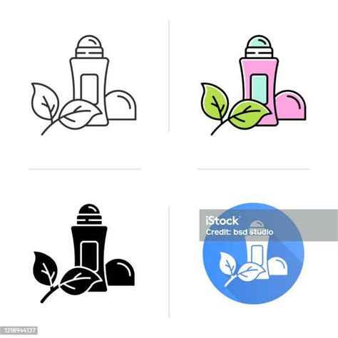 천연 롤온 데오도란트 아이콘 저자극성 발한 억제제 개인 관리 제품 위생 알루미늄 프리 유기 화장품 플랫 디자인 선형 및 색상