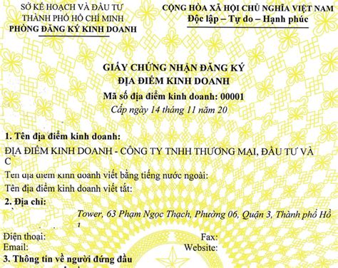 Hồ Sơ Thành Lập địa điểm Kinh Doanh
