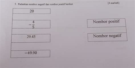 Solved 5 Padankan Nombor Negatif Dan Nombor Positif Berikut 4