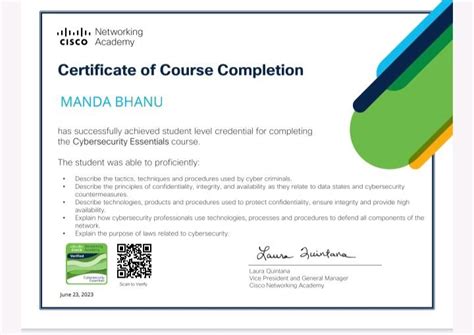 Manda Bhanu On Linkedin I Am Happy To Share That I Have Received A Internship Certificate By Cisco