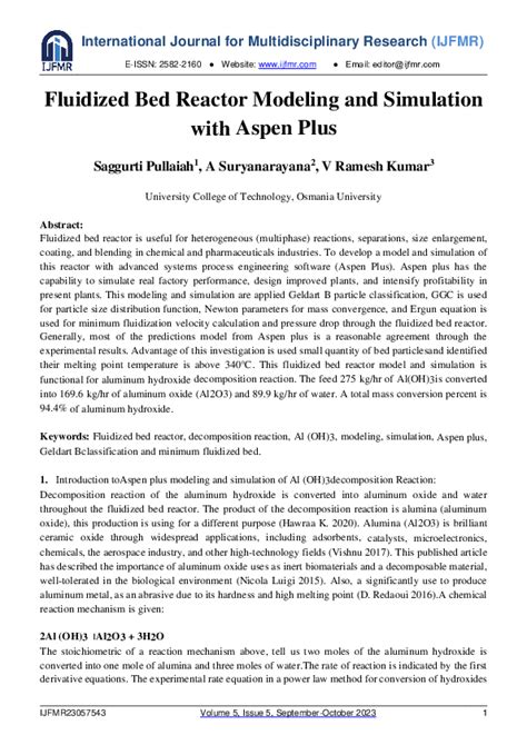 Pdf Fluidized Bed Reactor Modeling And Simulation With Aspen Plus