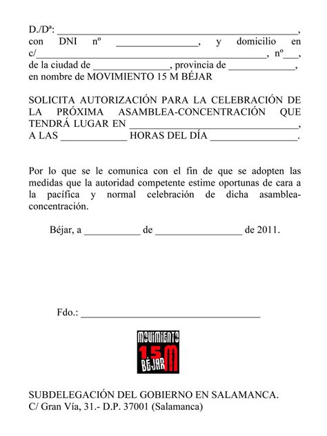 Movimiento15Mbéjar Modelo de documento para la solicitud de reuniones a Subdelegación de Gobierno