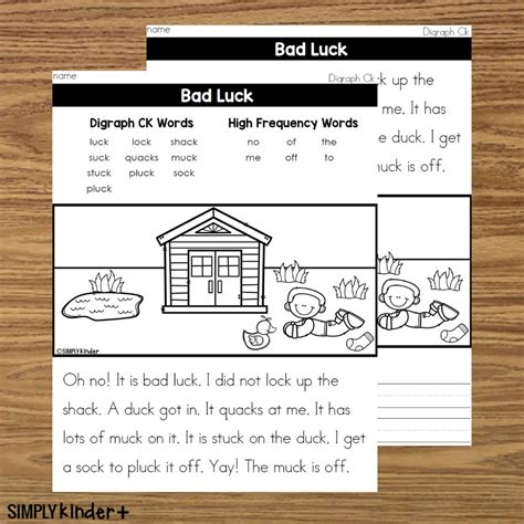Bad Luck Digraph Ck Quick Reading Fluency And Comprehension Simply Kinder Printable Membership