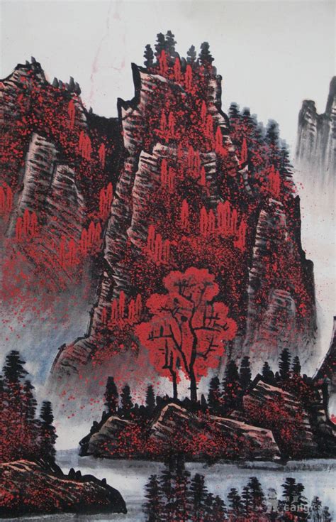 漫山红遍李可染 漫山红遍 可染的山水画 大山谷图库