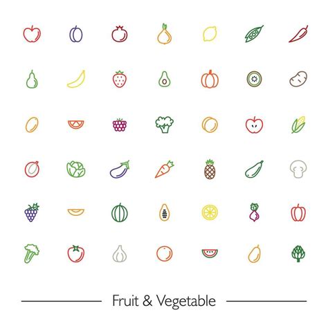 Fruits And Vegetables Flat Line Icons Collection For Web Or Mobile App