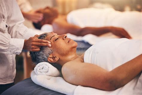 Senior Woman Head Massage And Spa For Luxury Cosmetic Beauty Treatment