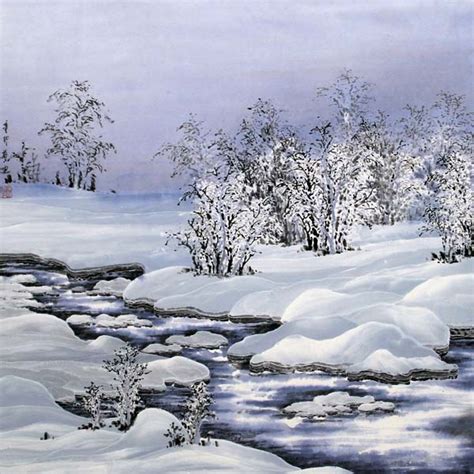 最好的冰雪画画家 冰雪画派名家 100幅山水冰雪画 大山谷图库