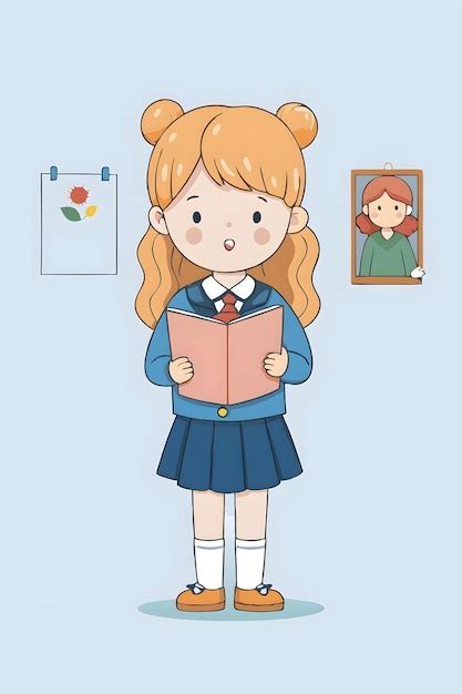 Una colegiala de cabello rubio leyendo un tablón de anuncios vectorial