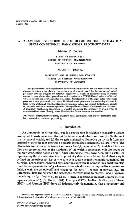 Pdf A Parametric Procedure For Ultrametric Tree Estimation From Conditional Rank Order