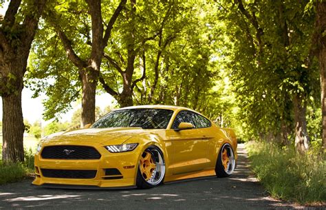 Ford Mustang 2015 Stance Yellow Tuning Front Wheels Tuning Hot Rod Rods Muscle
