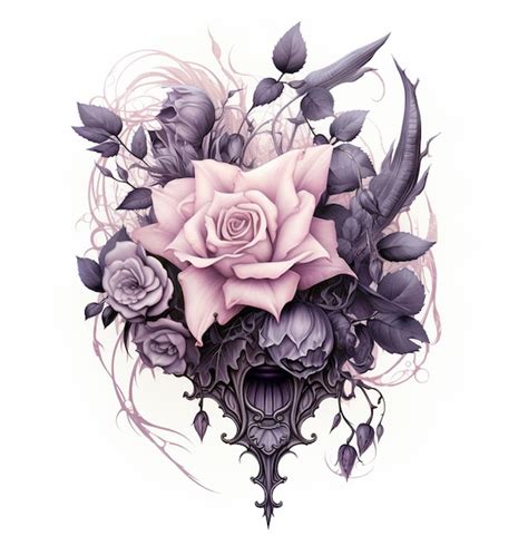 There Is A Drawing Of A Rose With Leaves And Flowers Generative Ai