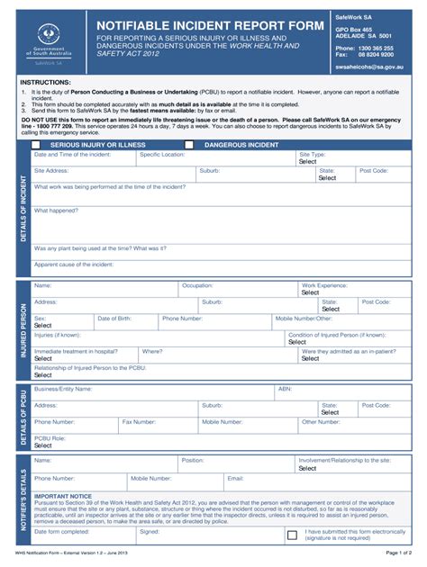 Notifiable Incident Report Form Safework Sa Sa Fill Out And Sign