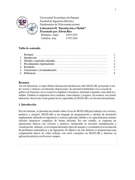 Lab0 Ftelecom Pdf Matlab Matriz Matemáticas